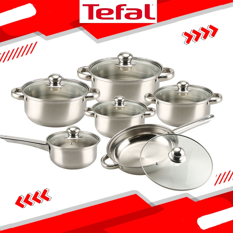 Tefal 12-piece stainless steel cookware set (16cm milk pot + 18cm/20cm ...