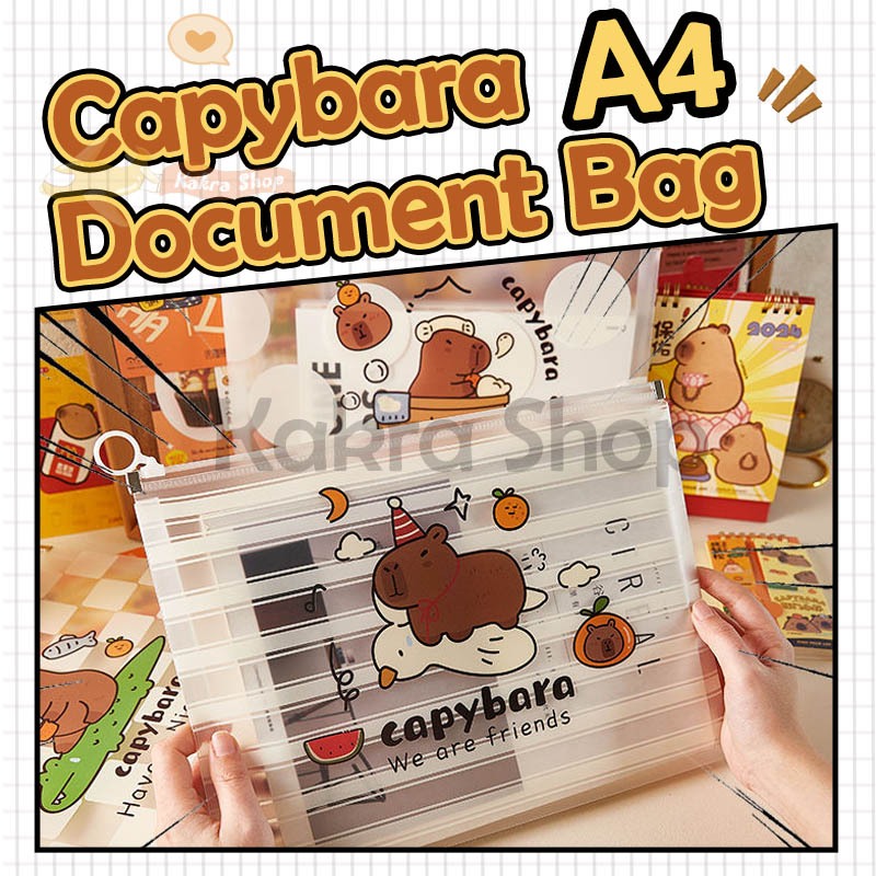Capybara A4 Document Bag Large Storage Student Zipper Folder Portable ...