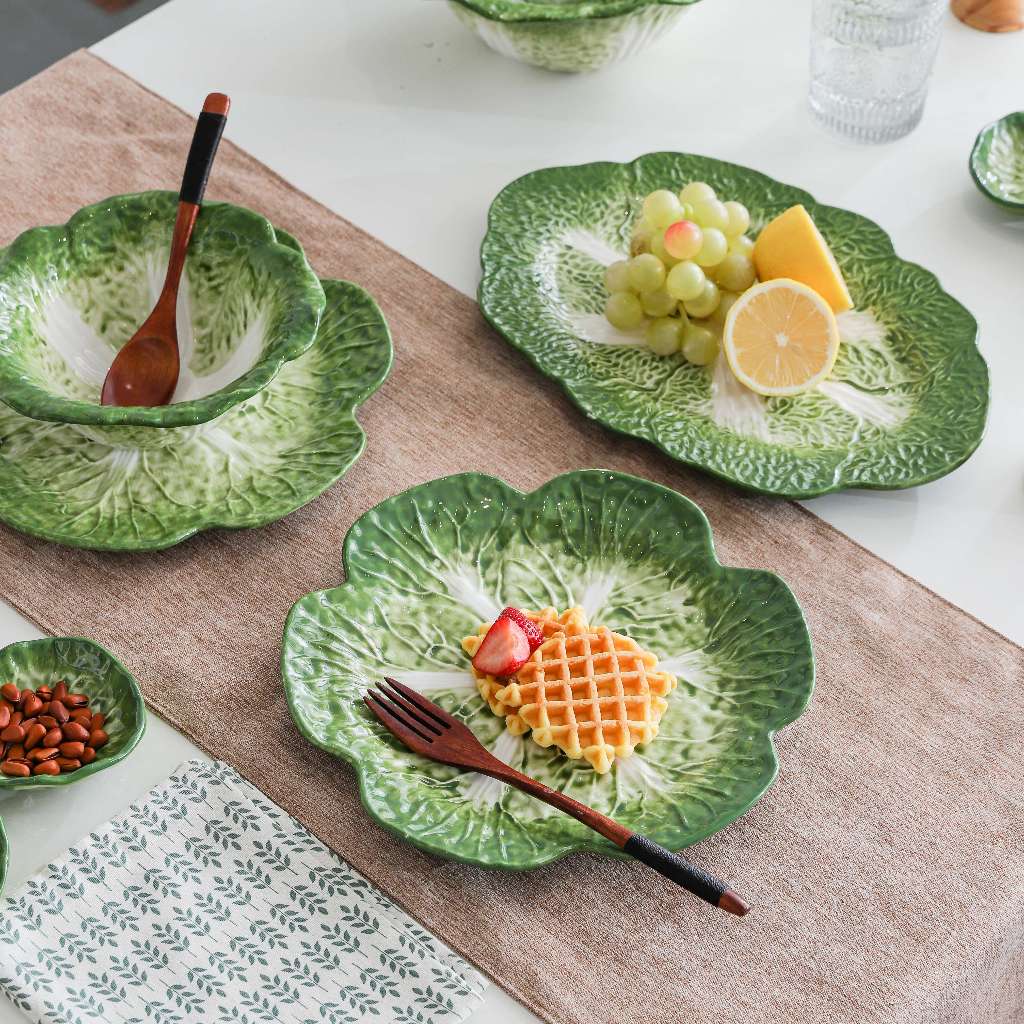 Cabbage Plate Hand-painted ceramic cutlery Green vegetable series salad ...