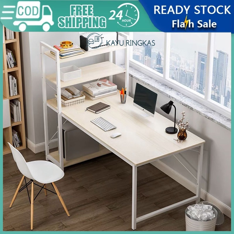 【KAYU RINGKAS】Meja belajar Computer Study Table With Side Bookshelves ...