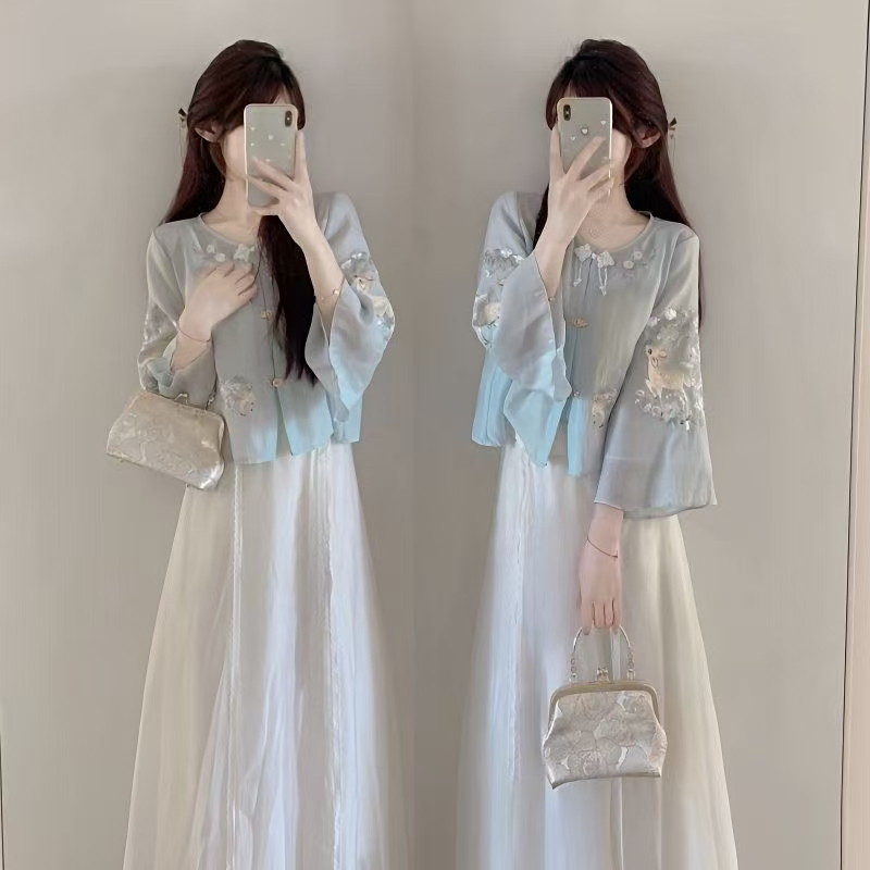 Amoi Tang Suit Chinese New Chinese Style Improved Hanfu Women's Blue ...