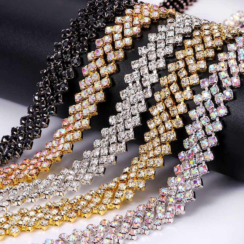 1 Yard 91cm Silver Crystal Rhinestones Chain Flatback Silver claw ...