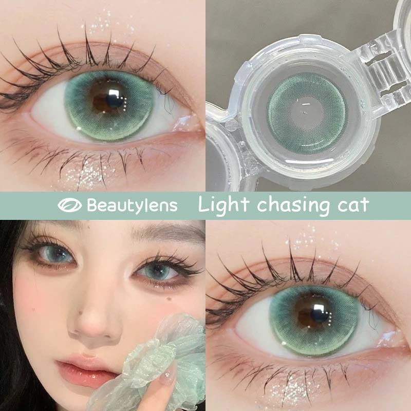 【Power 0.00~-8.00】1Pair KSSEYE Contact Lenses with Power 14.5MM Green ...