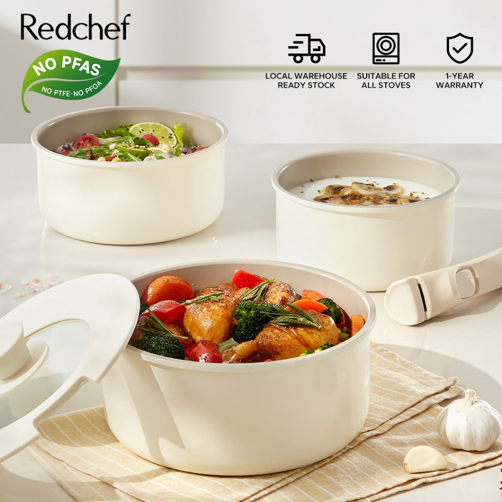 【New arrival】Redchef Nonstick Ceramic Rock Milk Pot Cookware Set 5PCS Handle Removable Suitable ...