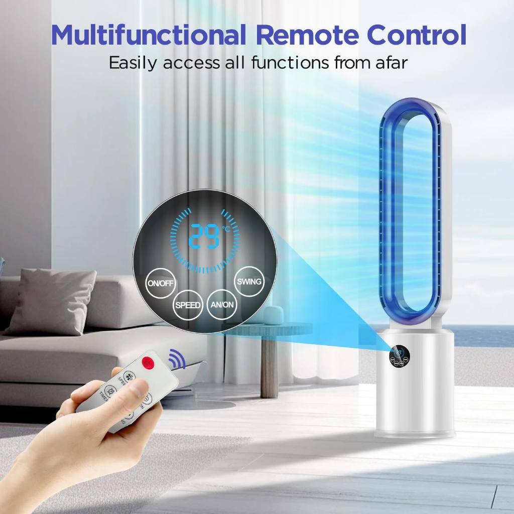 40 Inch Bladeless Tower Fan Remote Control Smart Timer 7 Meter Airflow ...