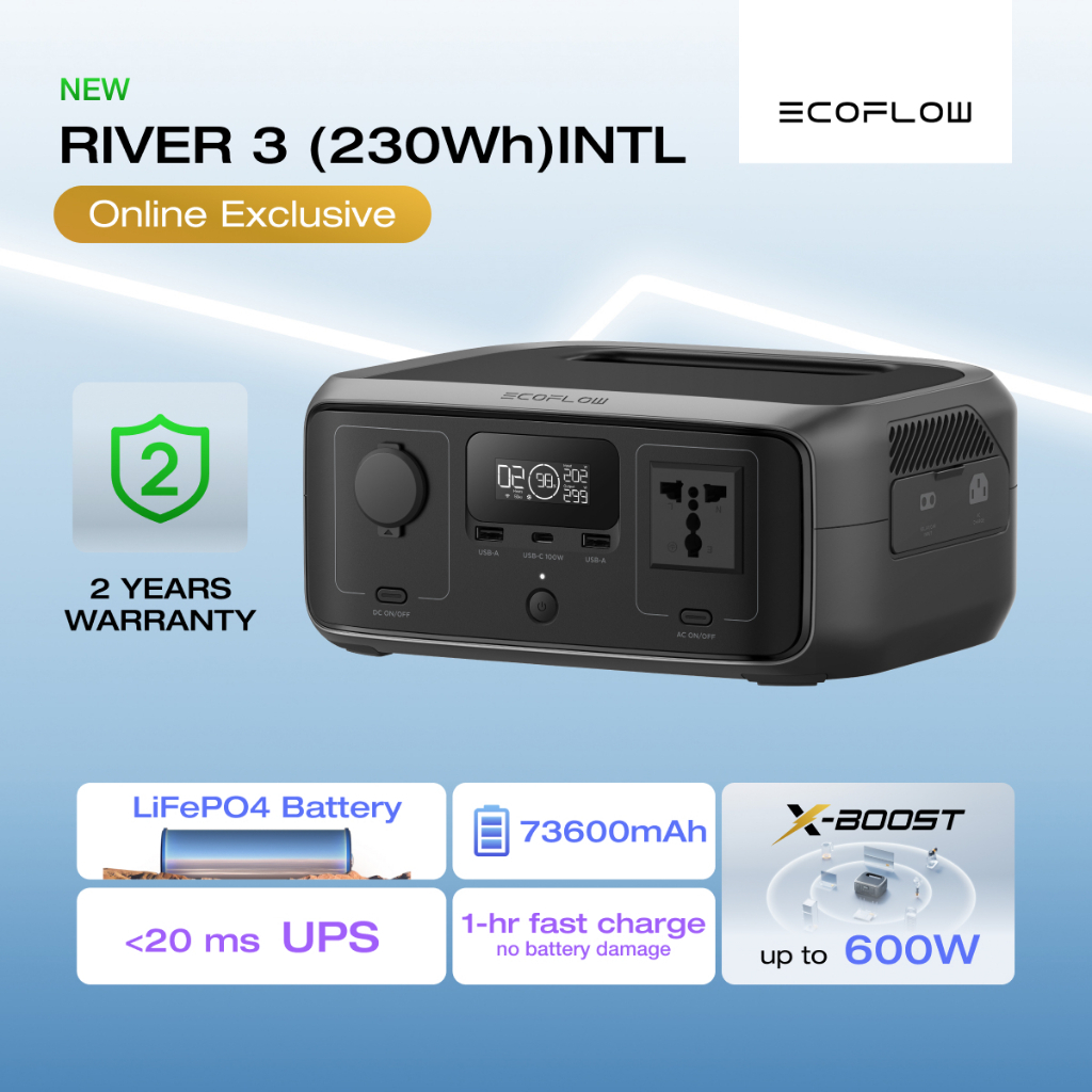 EcoFlow Portable Power Station RIVER 3, 230Wh LiFePO4 Battery Power ...