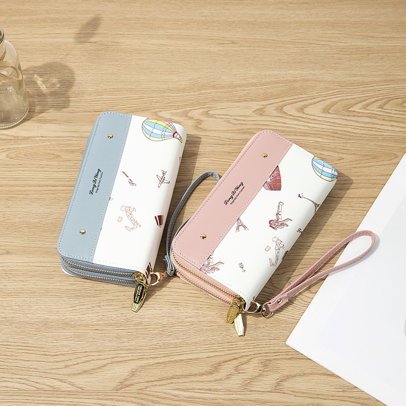 Stylish Cute PU Leather Long Wallet for Women Twin Zipper 8-slots Girl ...