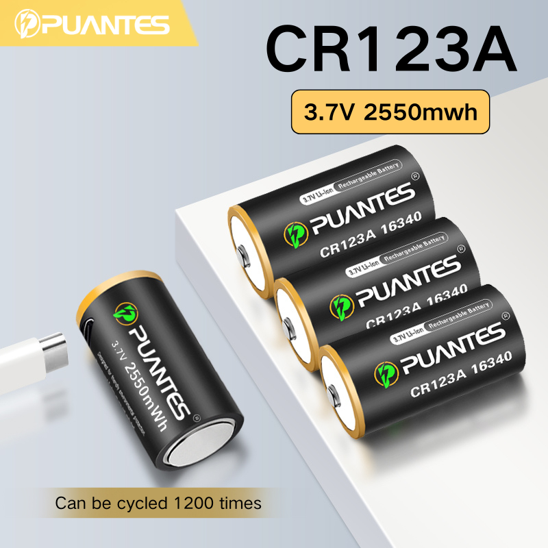 PUANTES 16340/16350 CR123A battery lithium-ion battery USB Type-C ...