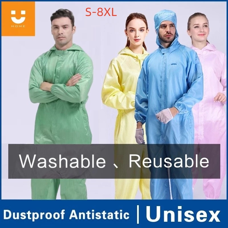【Uhome】Anti Static Jumpsuit Green Coverall ESD 5mm Stripe Line PPE Suit ...