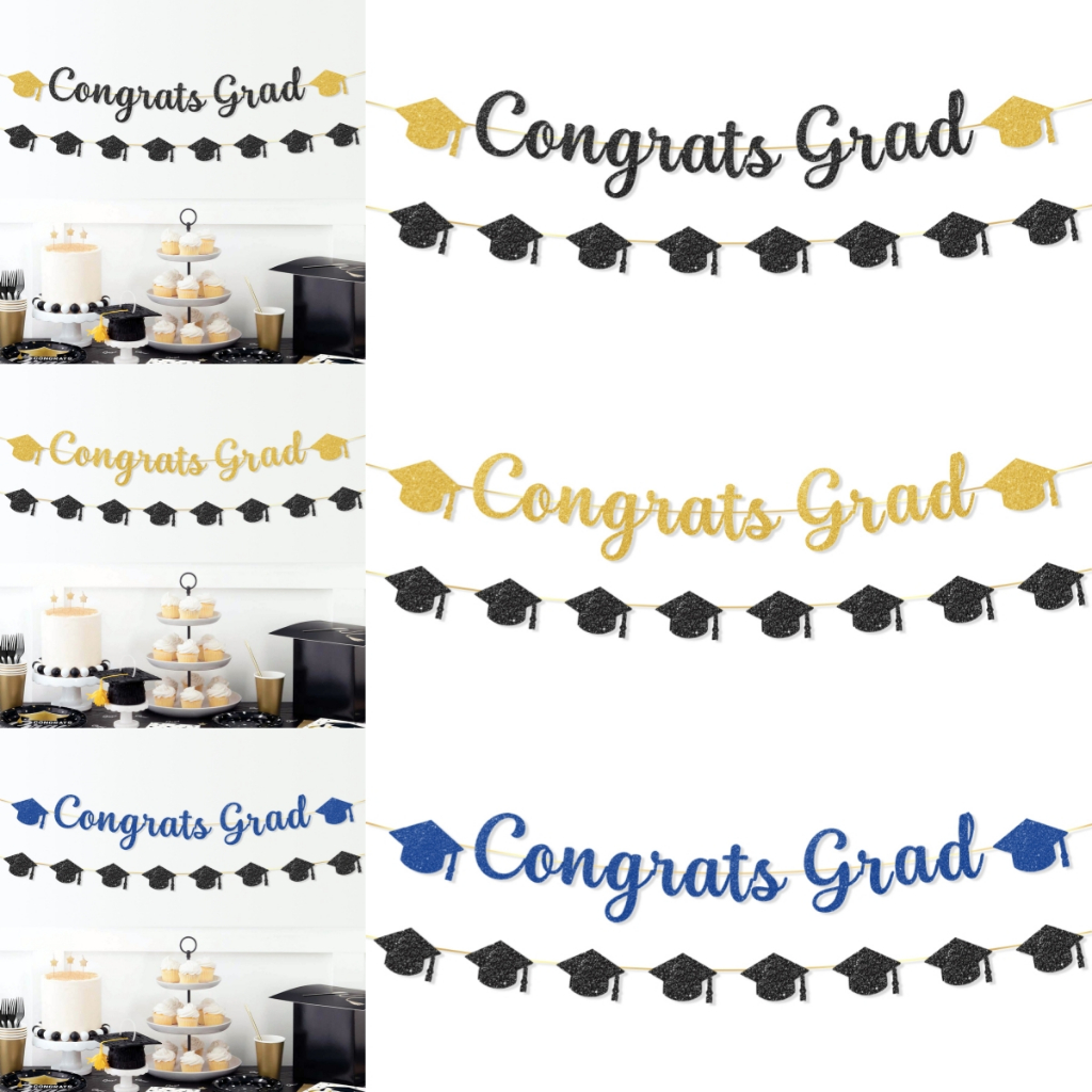 Black Gold Congrats Grad Garland For Graduation Glitter Congratulations ...