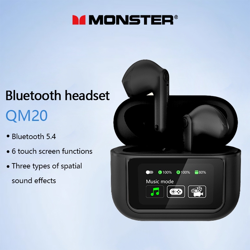 Monster QM20 Bluetooth Earphone HIFI Sound Quality Long Life Smart Touch Screen HD Call ...