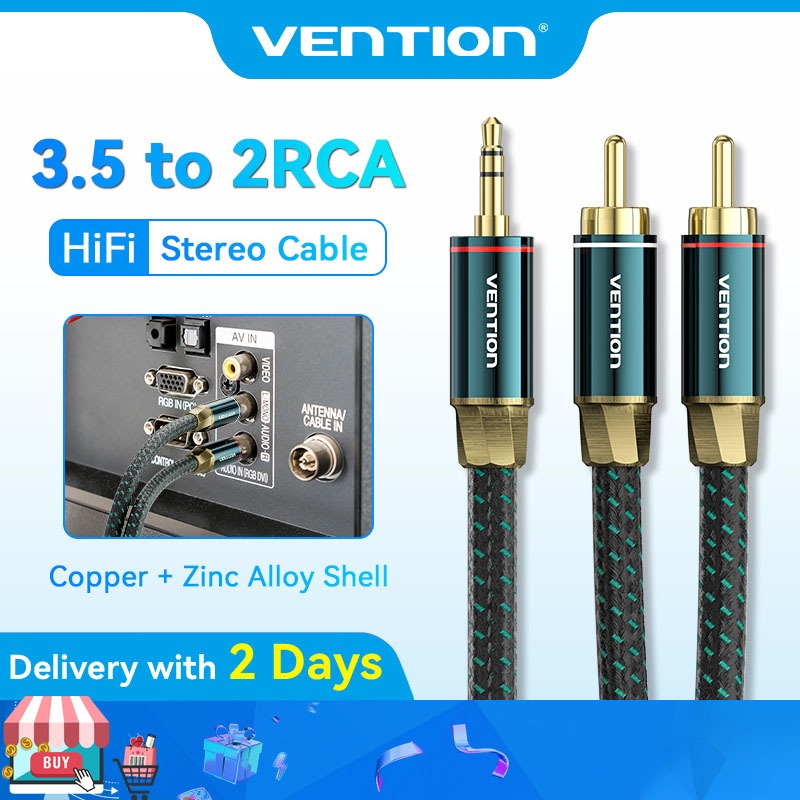 Vention 3.5mm Male to 2RCA Male Audio Cable Aluminum Foil Tinned Copper ...