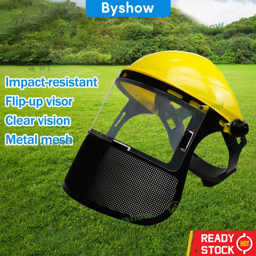 【Byshow】Full Face Mesh Safety Helmet Lawn Mower Protective Mask with ...