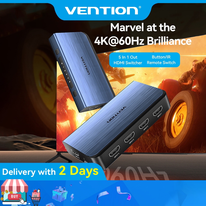 Vention HDMI Switch 5 in 1 Out 4K@60Hz HDMI Splitter Selector Remote ...