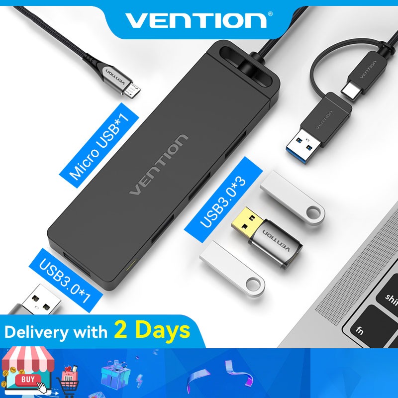 Vention 2-in-1 USB Hub with USB-C & USB 3.0, Expand to 4 USB Ports Data ...