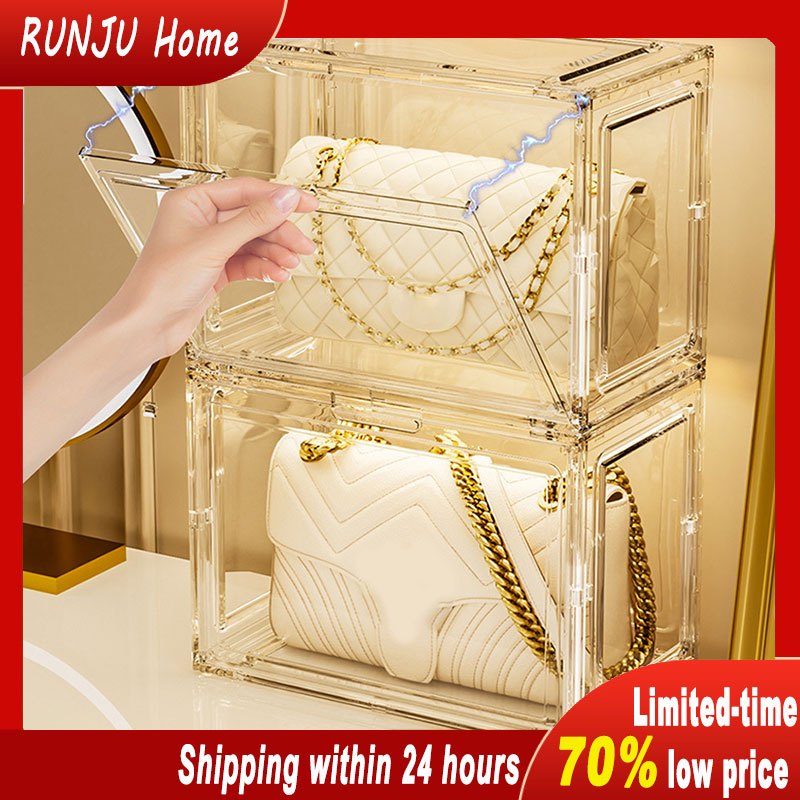 Acrylic luxary bag case display box side drop magnetic fully ...