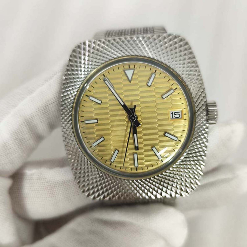 36.5mm Geometric Design Mineral Bubble Glass Men's Watch Blue Luminous ...