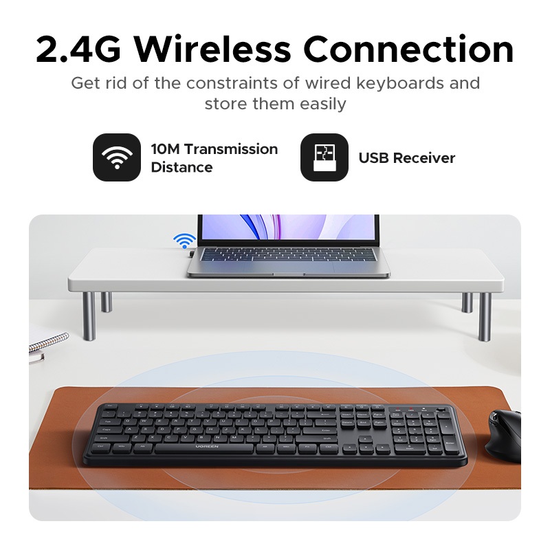 UGREEN 2.4G Wireless Slient Keyboard Ergonomic Design 10M Transmission ...