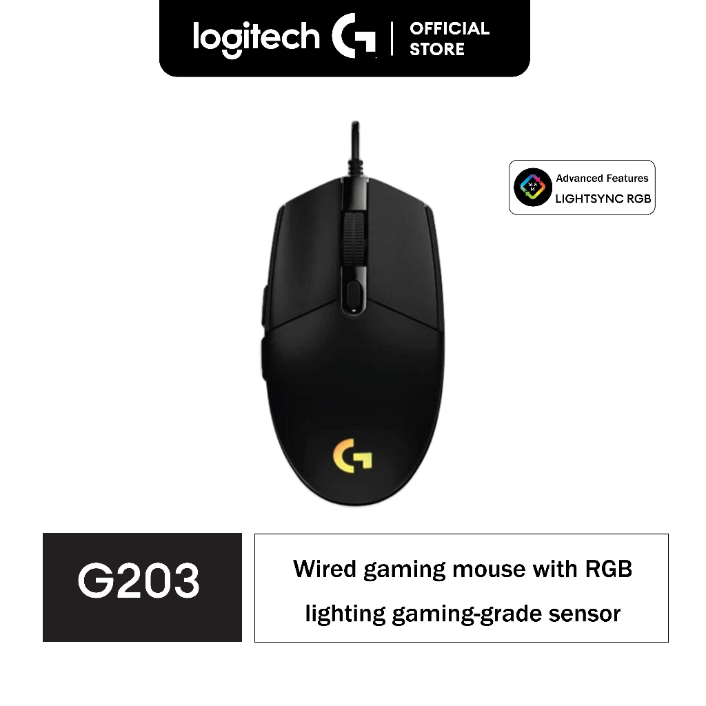 Logitech G203 Wired Gaming Mouse, Rainbow Optical Effect LIGHTSYNC RGB，6 Programmable Buttons ...