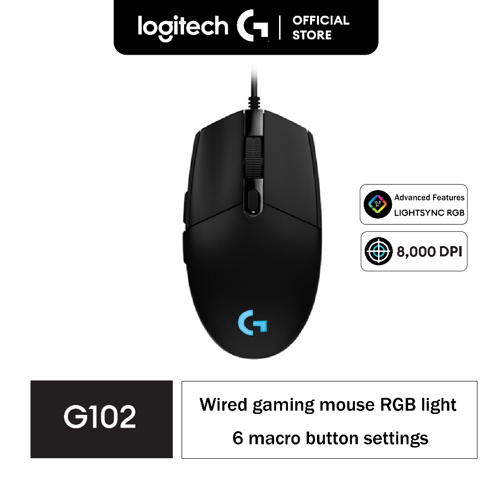 Logitech G102 Gaming Mouse with LIGHTSYNC RGB, 6 Programmable Buttons, Gaming Grade Sensor & 8k ...