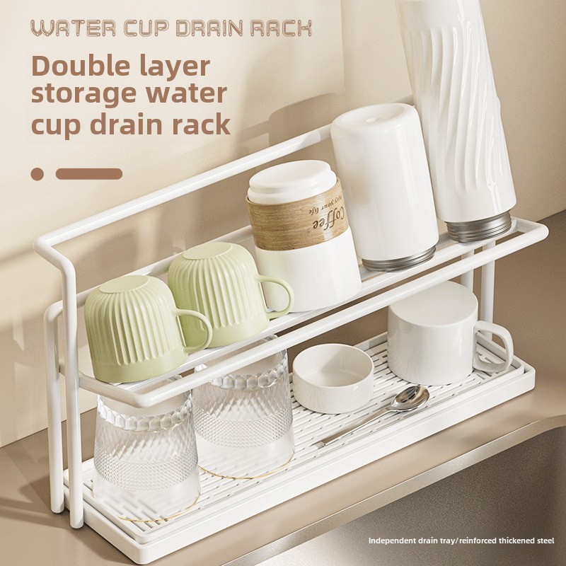 Cup Drying Rack 2 Tier Thickened Cup Drying Rack with Removable Drain ...