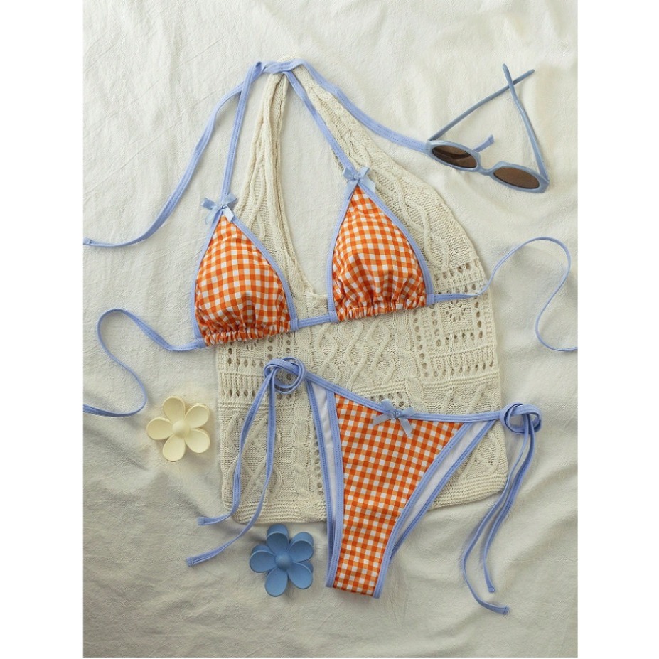 New Bikini Swimsuit Bird Grid Strap Neck Cute Swimwear | Shopee Malaysia