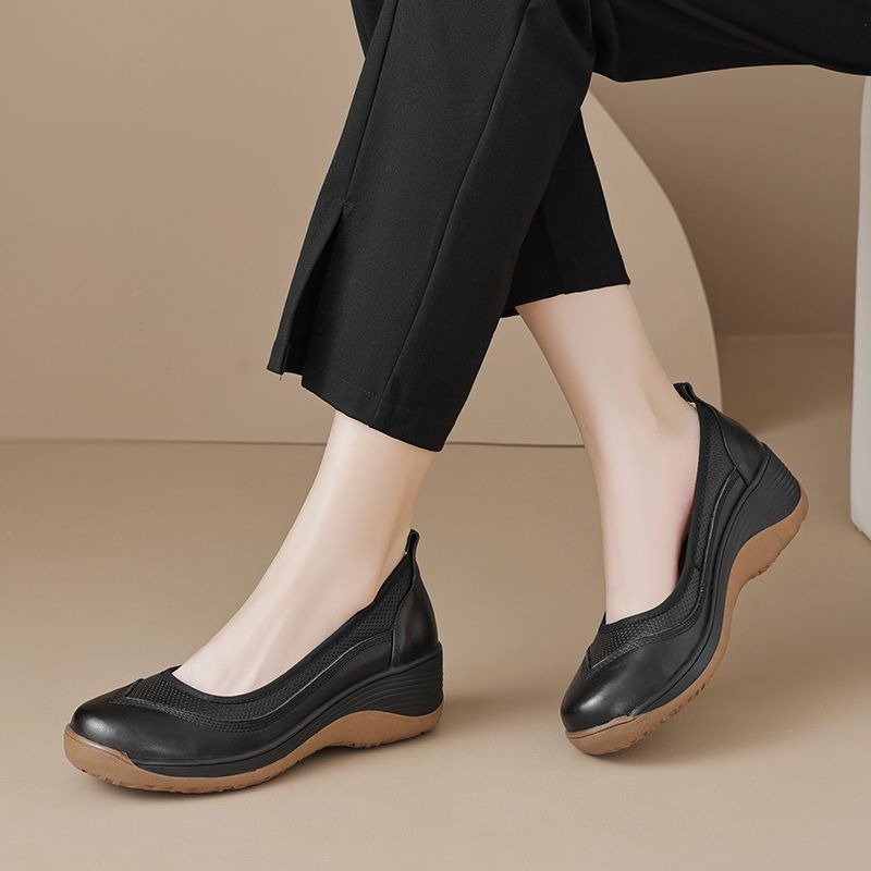 Lightweight Soft Sole Women Wedge Shoes New Soft Leather Thick Sole ...