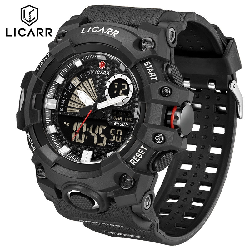 LICARR Fashion Dual Display Trend Waterproof Sport Men's Watch Alarm ...