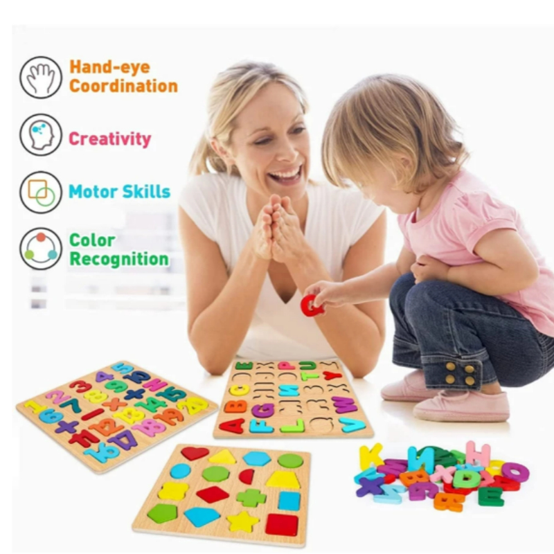 Alphabet Digital Puzzle Wooden Toys Kid Number Letter shape Matching ...
