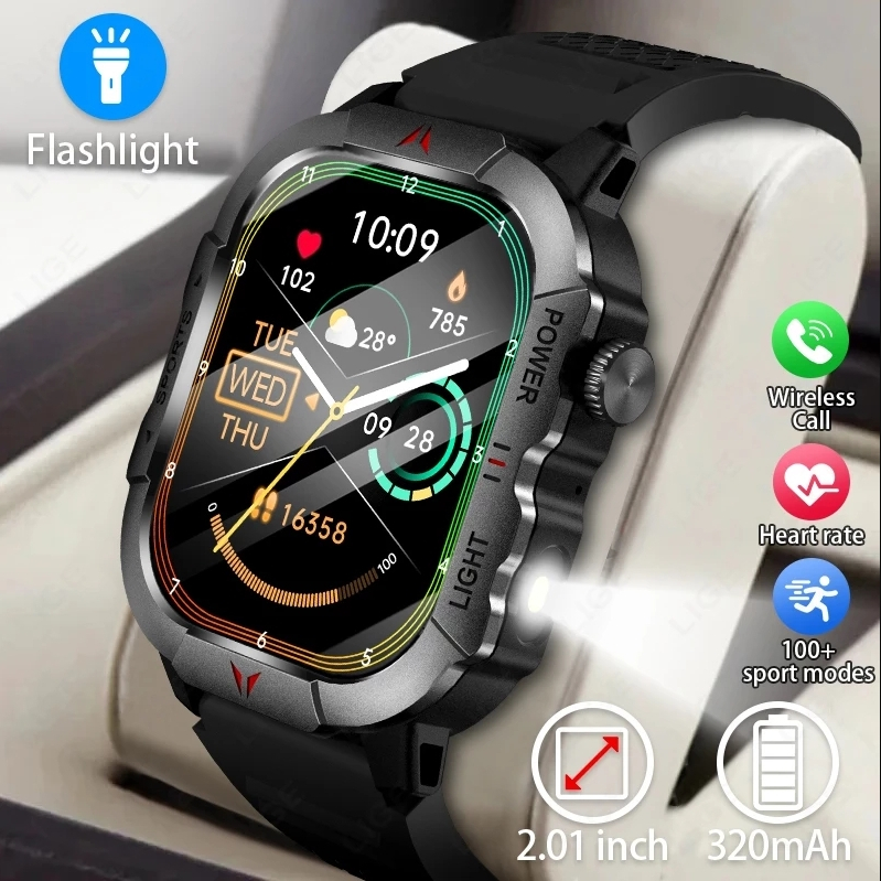 2025 H11 New Smart Watch Men With Flashlight 2.01 Inch ScreenOutdoor ...