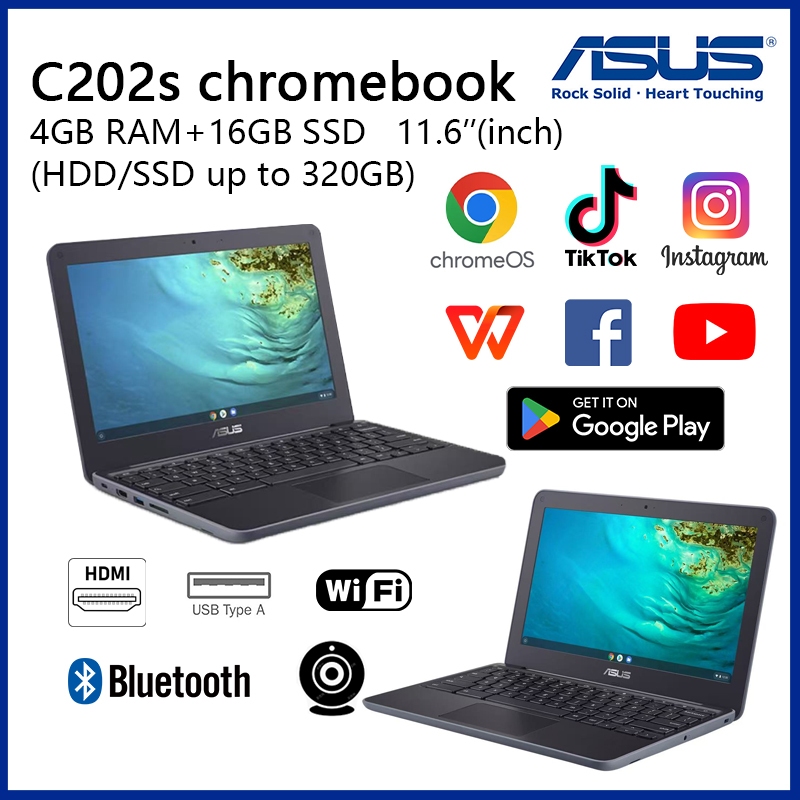 ASUS C202S Chromebook Laptop/4GB RAM+16GB SSD/Lightweight Design/Mobile ...