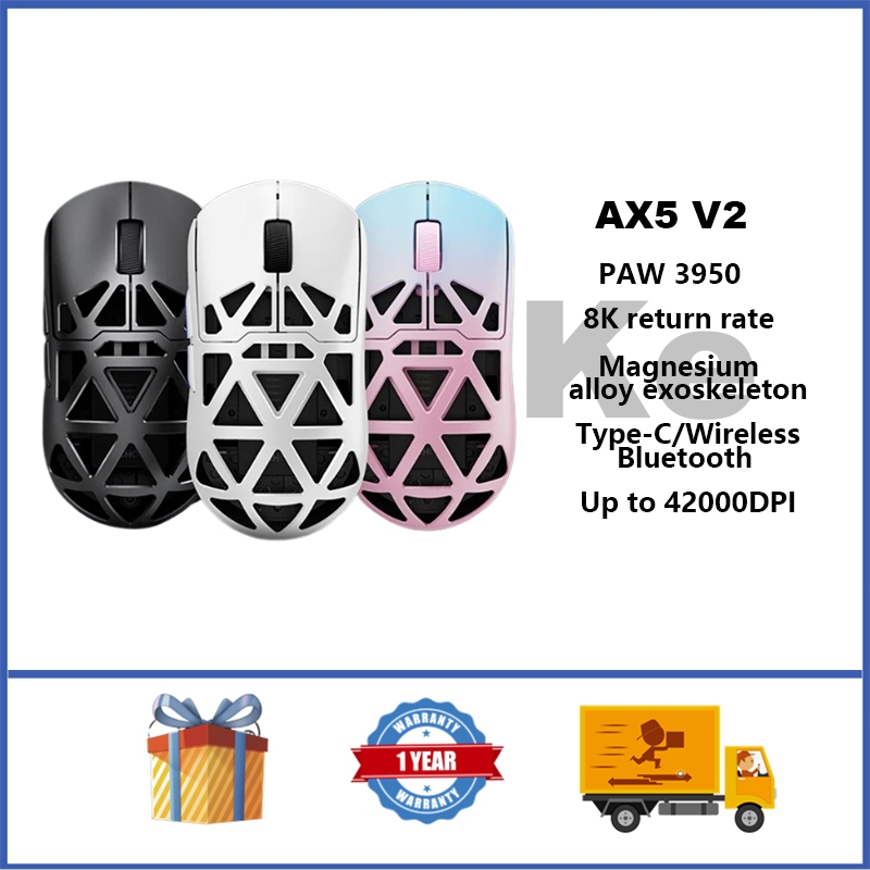 MCHOSE AX5 V2 Wireless Mouse Paw3390 Magnesium Alloy Mouse Double 8k Low Latency Lightweight ...