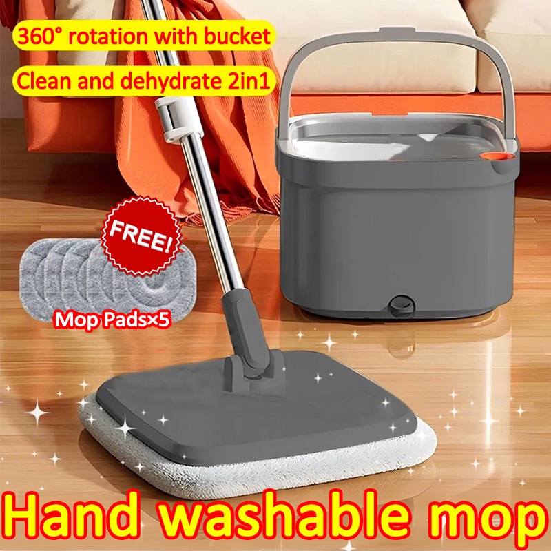 Truly hands-free Spin Mop Lantai Mop Rotating Mop Flat Mop Spinner Mop ...