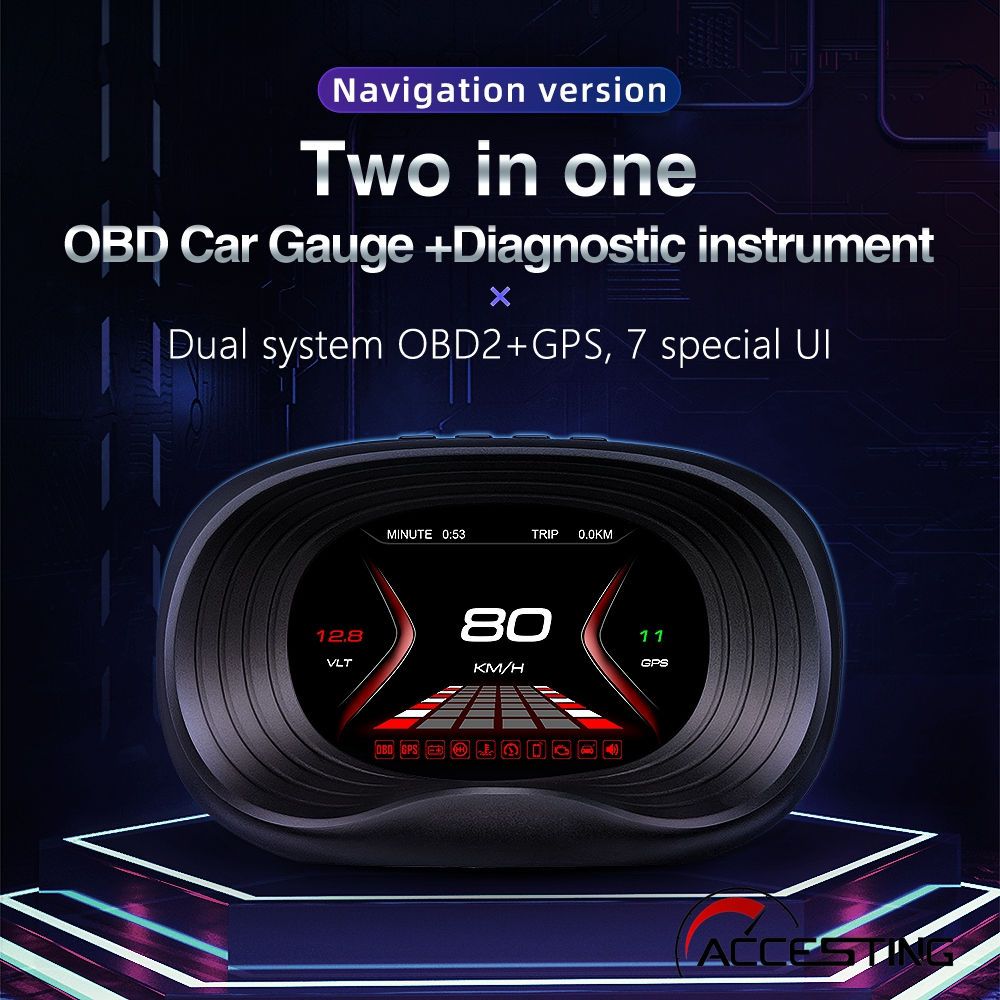 OBD2+GPS Car HUD Digital Display Speedometer Smart Gauge Digital Meter/Display P20 Navigation ...
