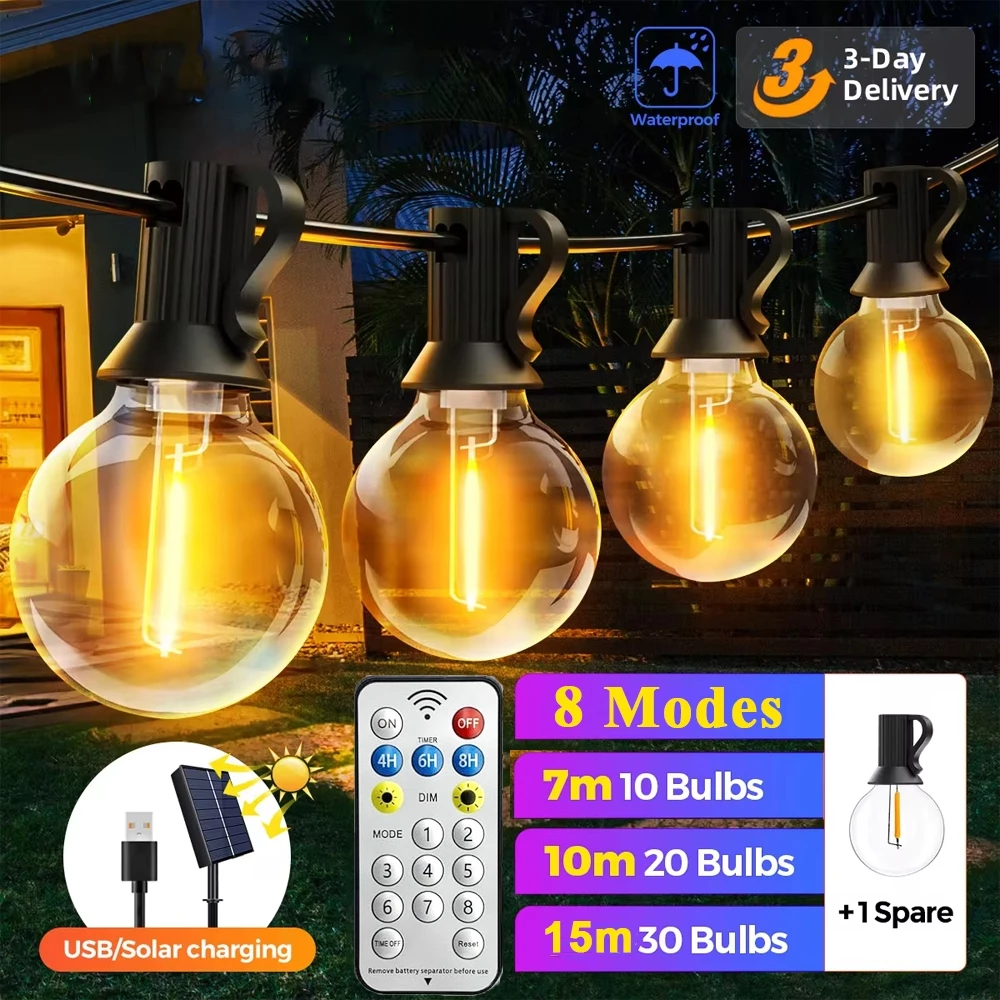 G40 Solar light USB Remote Control Waterproof fairy Lights Garland ...