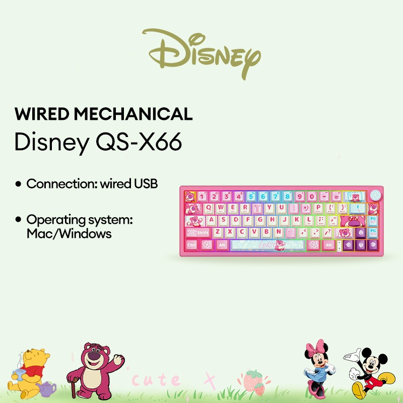 Disney QS-X66 Wired Mechanical Keyboard GASKET Structure Gaming Triple ...