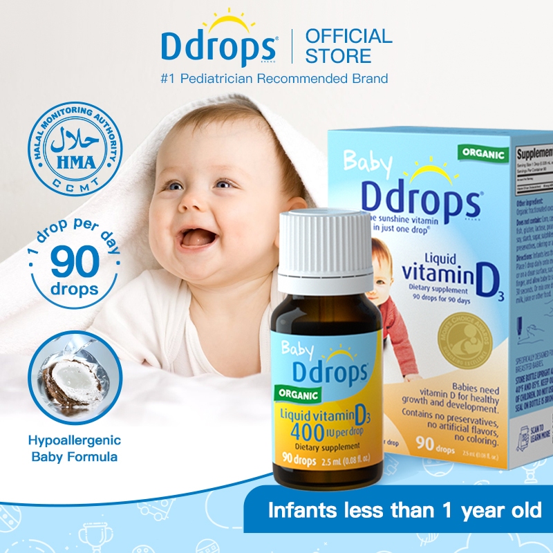 Ddrops Organic Baby 400 IU Daily Liquid Vitamin D3 Supplement (90 Drops/2.5 ml) | Shopee Malaysia