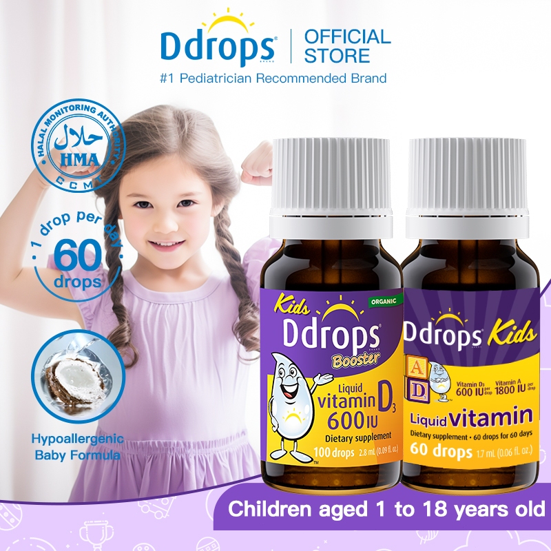 Ddrops Kids Bone & Vision Health Combo - Liquid Vitamin D3 600 IU + Vitamin A & D | Shopee Malaysia