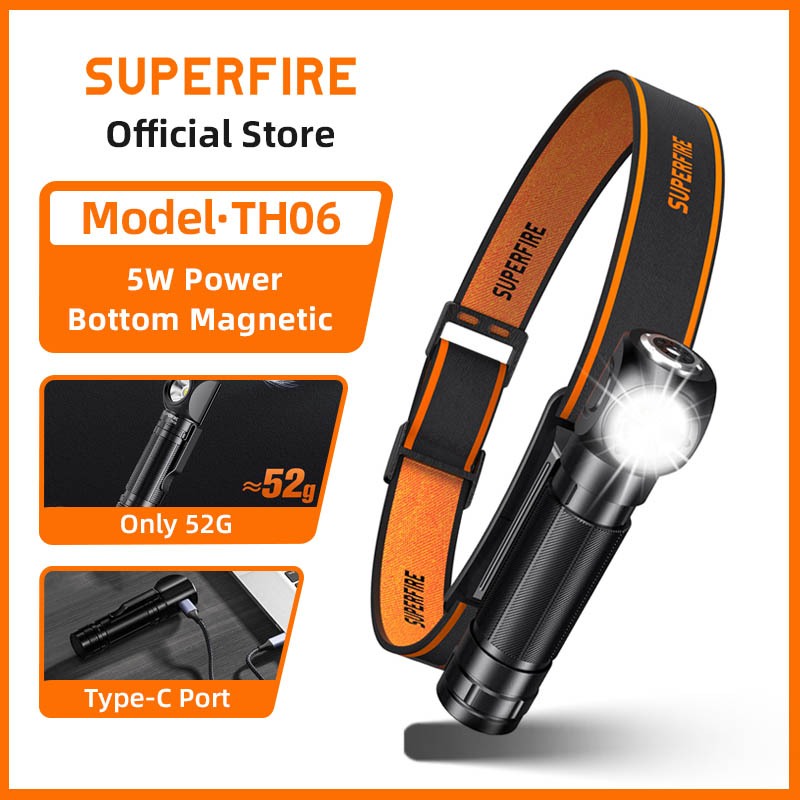 SUPERFIRE TH06 5W High Power LED Head Flashlight 600LM EDC Torch Type-C ...