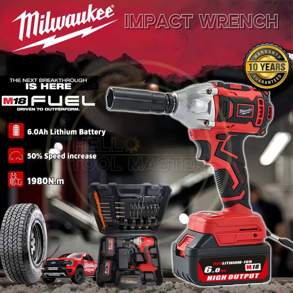 Milwaukee Brushless Impact Wrench Alat Bor Elektrik 6.0 Bateri 1980N.M ...