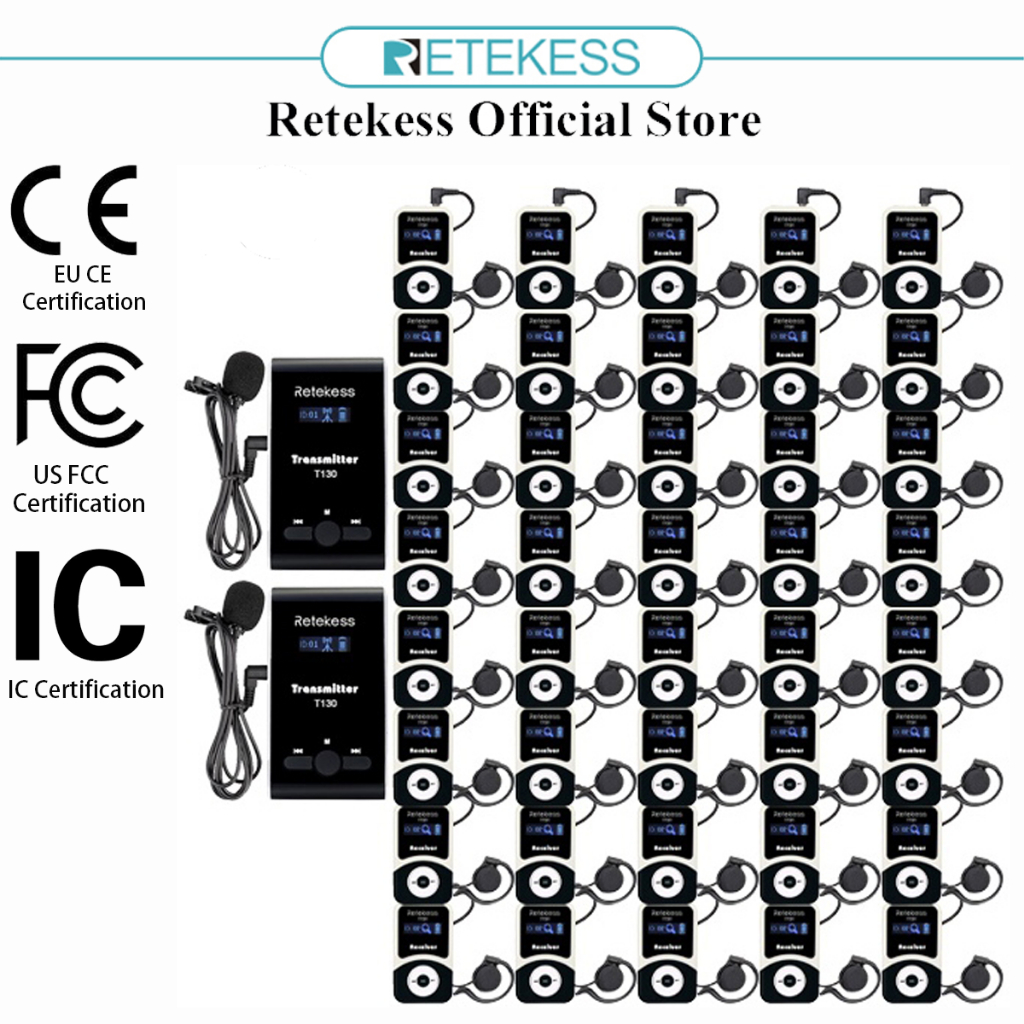 Retekess T130 50m Wireless Tour Guide System Audio 99 Channel 50m for ...