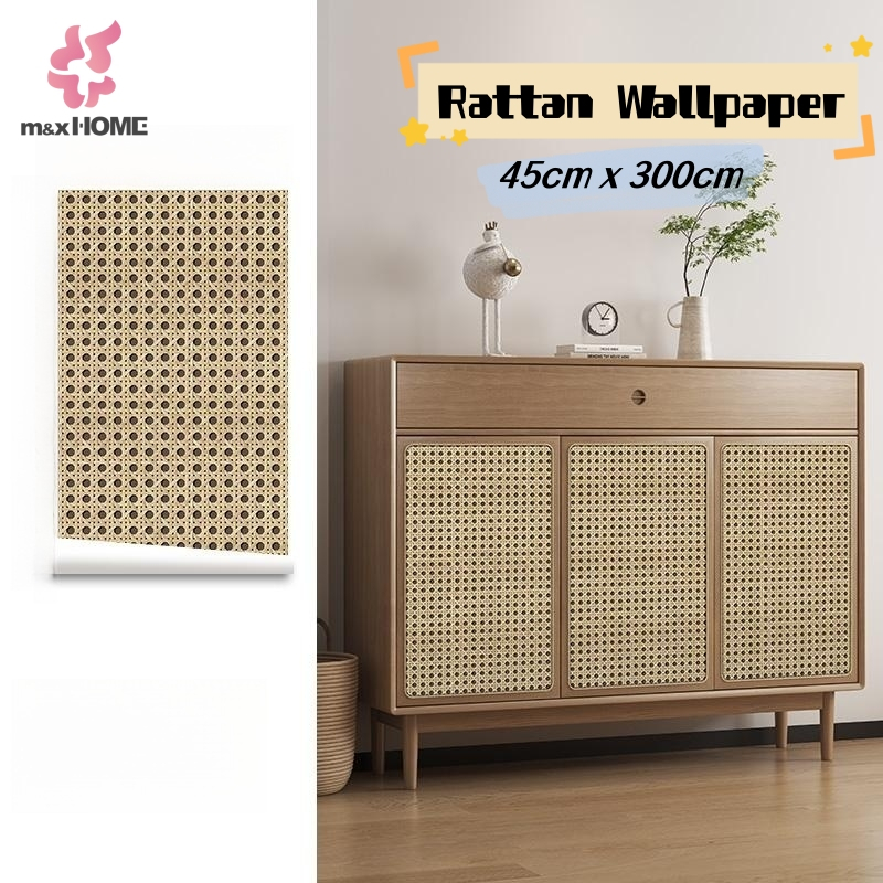 3D Rattan PVC Wallpaper Cabinet Sticker Decor Living Room Ruang Tamu ...
