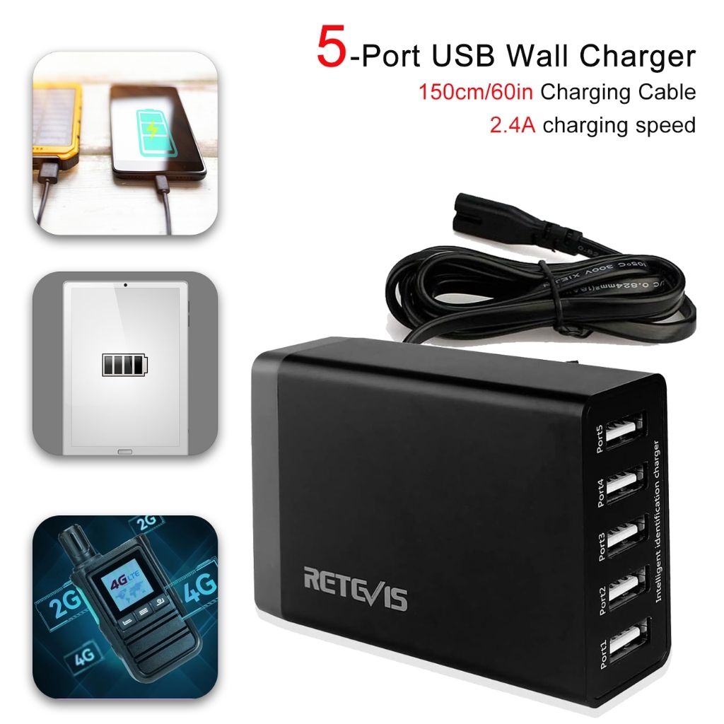Retevis USB Wall Charger 5-Port Radio Charging Station Compatible with ...