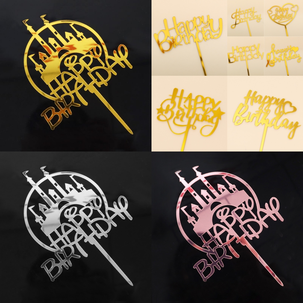 10 Pieces Happy Birthday Cake Toppers, Happy Birthday Topper Gold ...