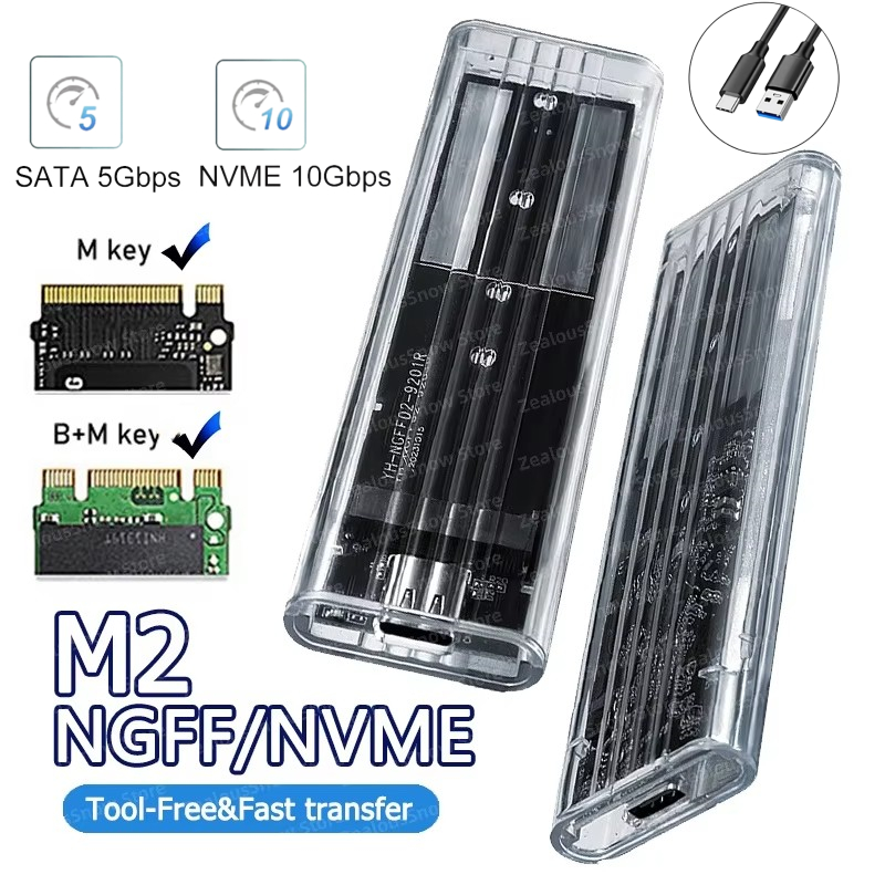 (Local Seller) M.2 NVME PCIe NGFF SATA Dual Protocol SSD Case Clear USB Type C 10Gbps PCI-E M2 ...