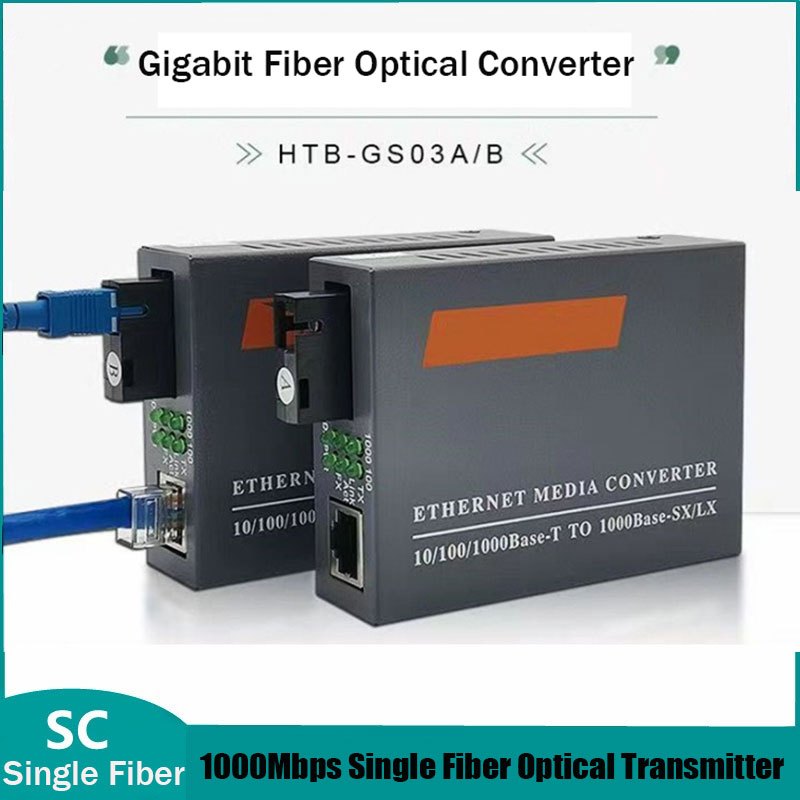 1 Pair Gigabit Fiber Optical Media Converter HTB-GS-03 1000Mbps Single ...