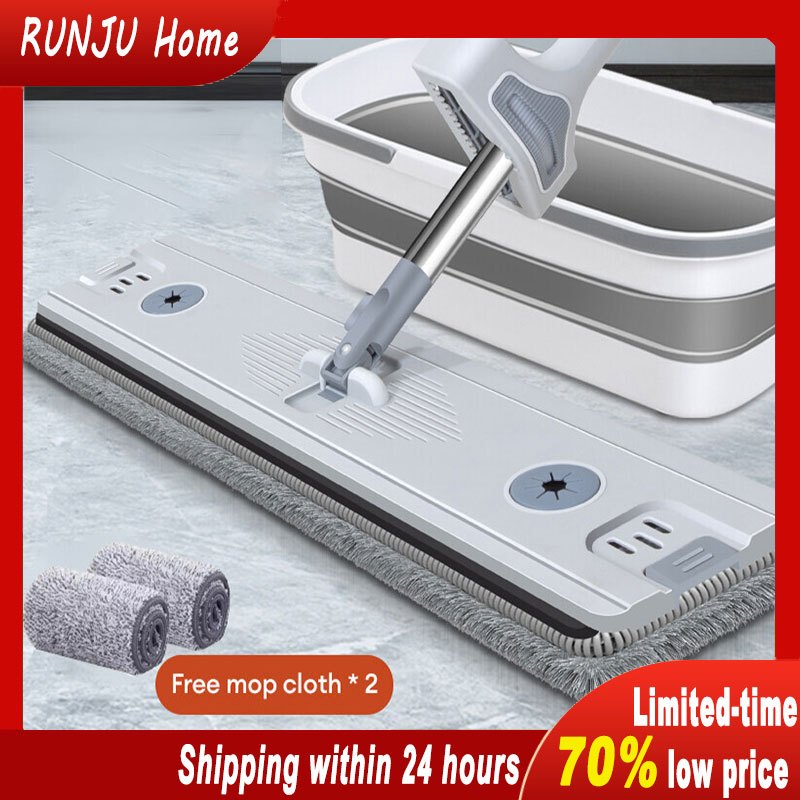 45CM mop lantai Flat Mop Self-twisting Microfiber Lazy Mop 360 ...