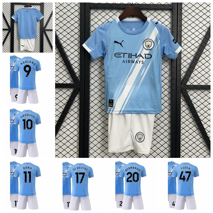 2025-26 Season Manchester City F.C. Home Kids Jersey Sets Haaland ...