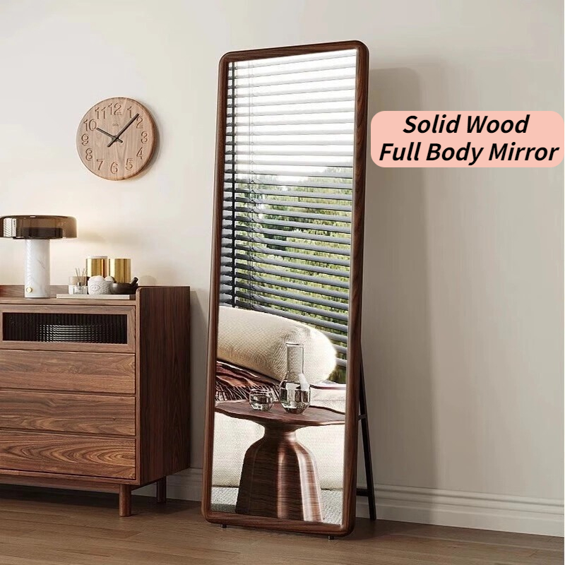 【ACC】Wood Mirror Wood Frame Standing Mirror Hang and Stand Solid Wood ...