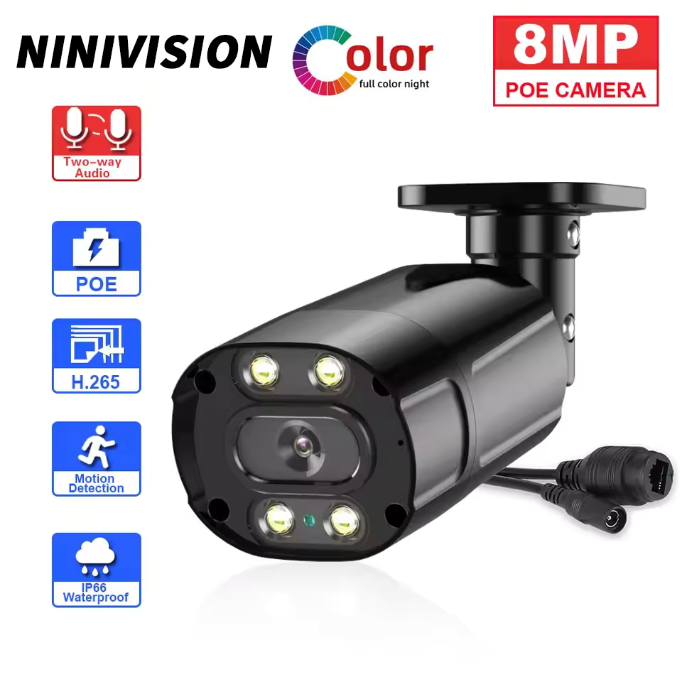 NINIVISION 8MP 4K POE IP Bullet Camera Outdoor Color Night Vision CCTV ...